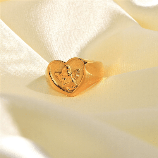18K Gold Angel Ring Stamp Ring Signet Ring - Kawaii Peach