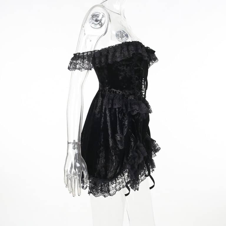 Velvet Gothic Mini Dress Goth Mini Dress - Kawaii Peach