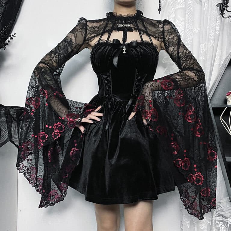 BEST Long Black Lace Sleeves Gothic Cardigan - Kawaii Peach