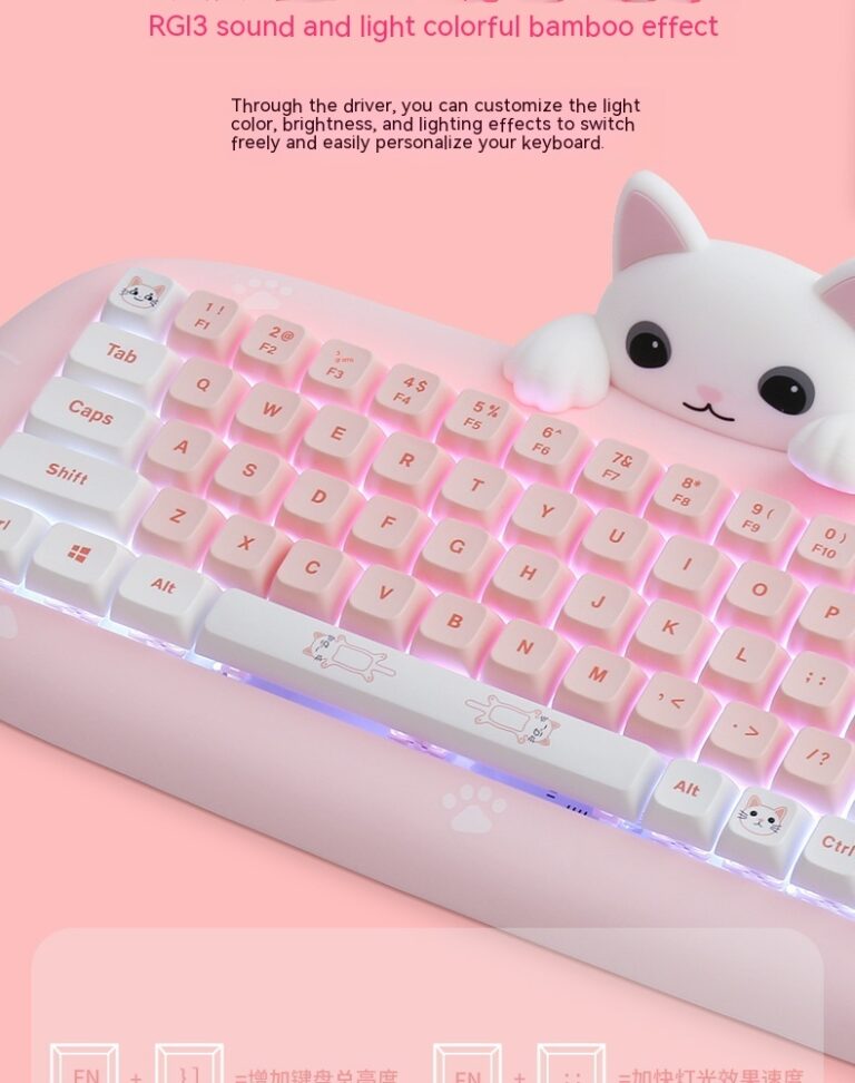 Cute Cat Keyboard with Cat 3D Design Pink - Kawaii Peach
