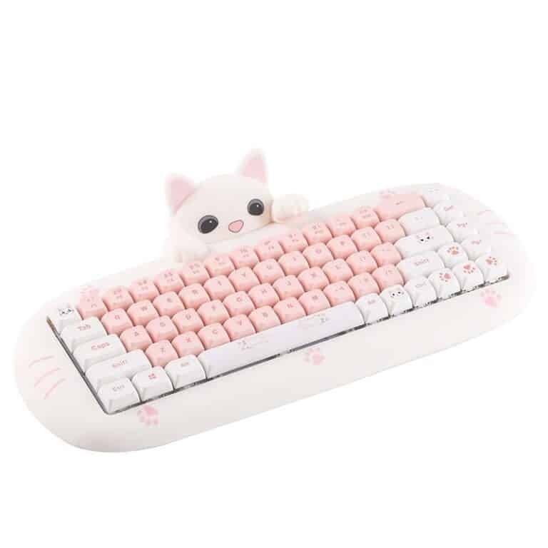 Cute Cat Keyboard with Cat 3D Design Pink - Kawaii Peach