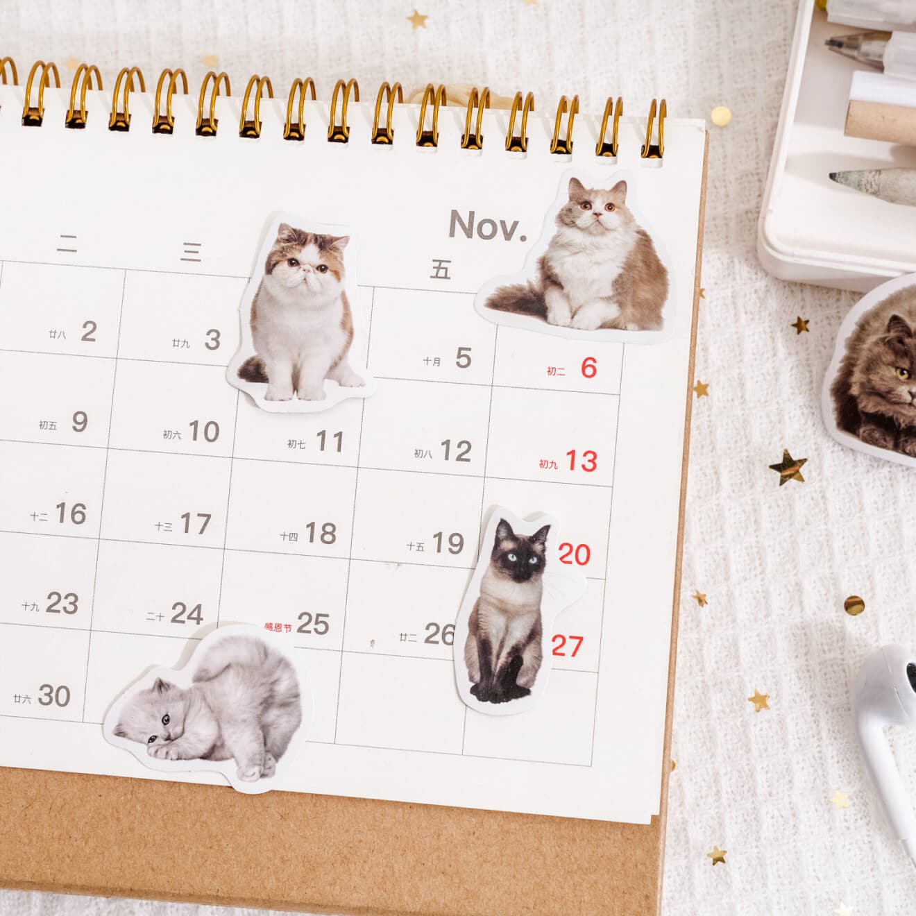 Cute Kitten Stickers Realistic Cat Stickers 48Pcs - Kawaii Peach