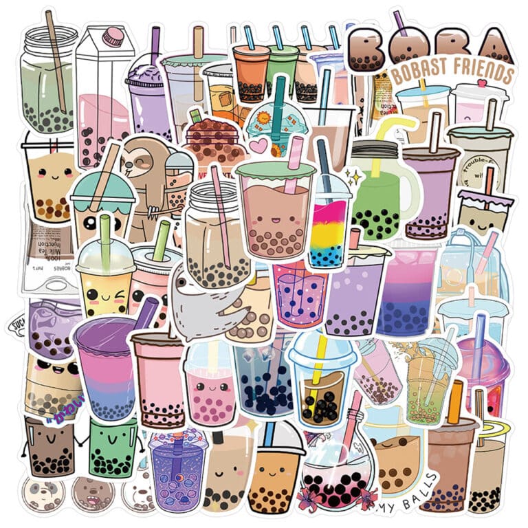 Boba Tea Stickers Bubble Tea Stickers 50Pcs - Kawaii Peach