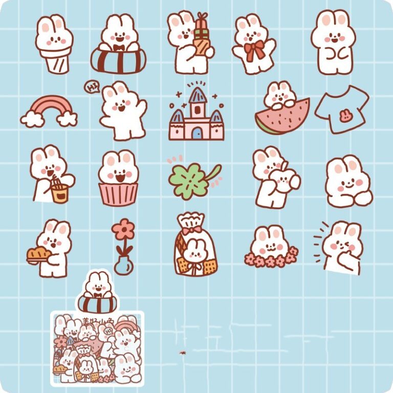 White Bunny Stickers Cute Stickers Pack 40Pcs - Kawaii Peach