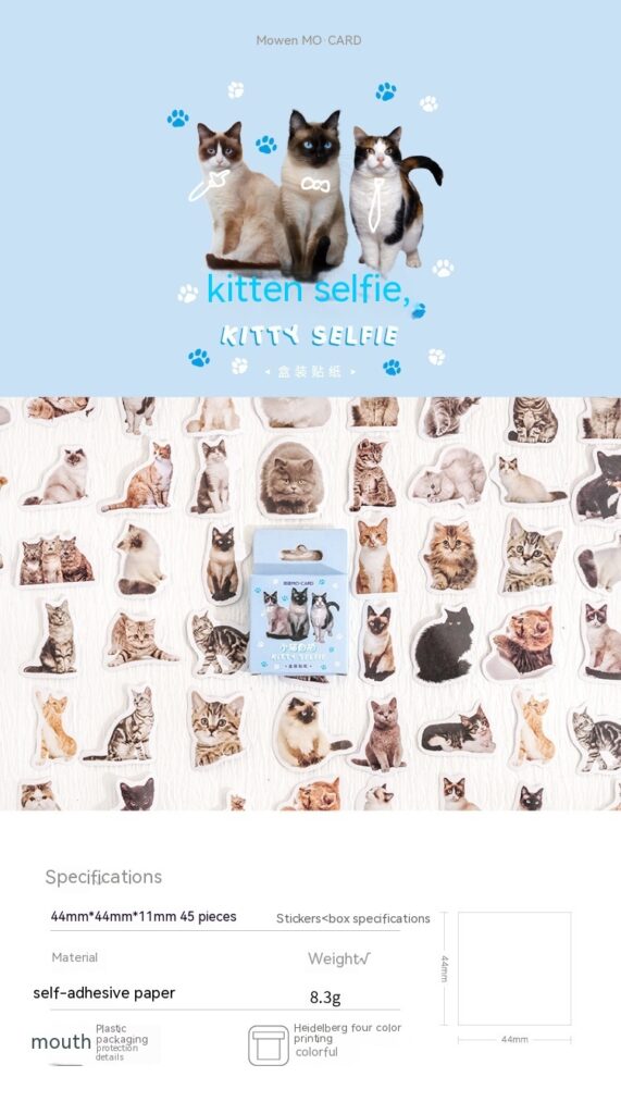 Cute Kitten Stickers Realistic Cat Stickers 48Pcs - Kawaii Peach