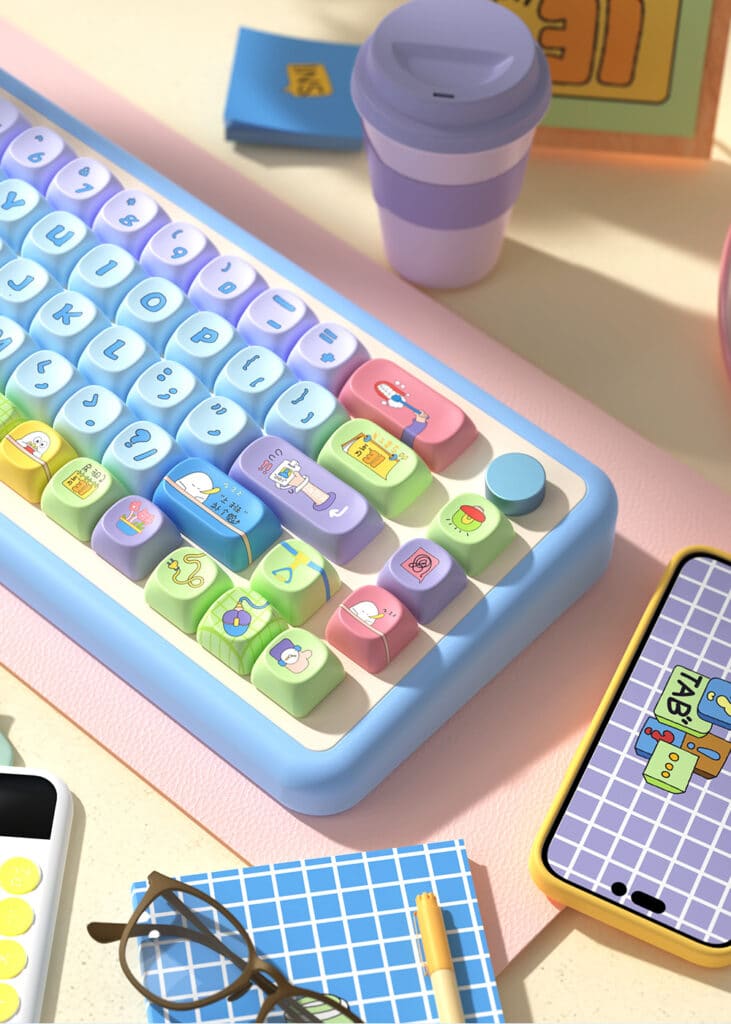 FUNNY Fun Keycaps Set Blue 145 Keycaps - Kawaii Peach