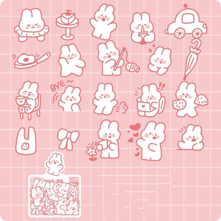 White Bunny Stickers Cute Stickers Pack 40Pcs - Kawaii Peach
