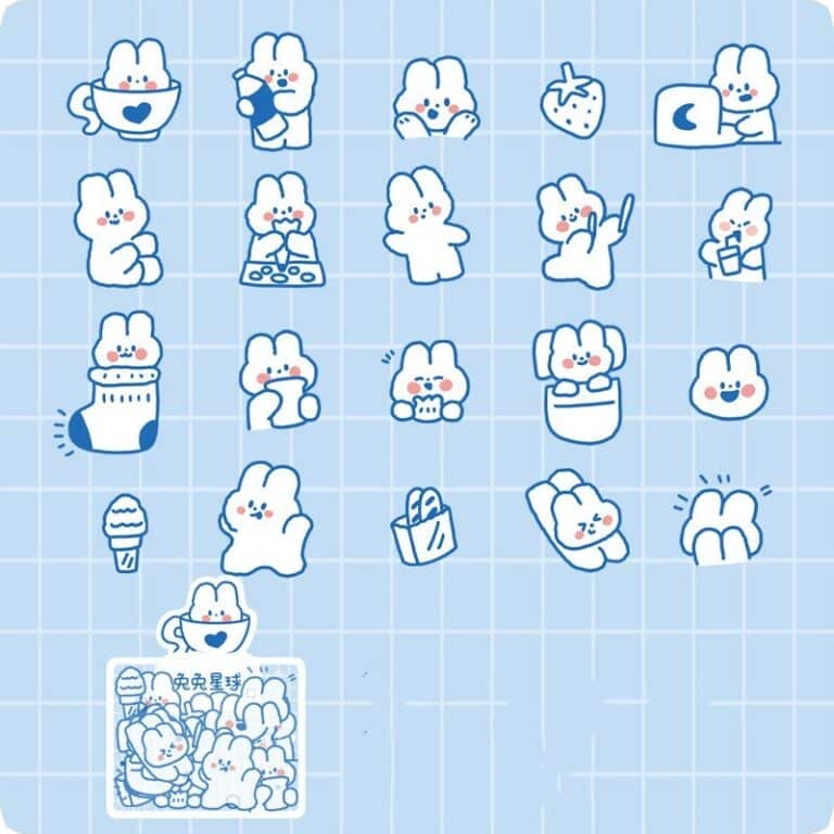 White Bunny Stickers Cute Stickers Pack 40Pcs - Kawaii Peach