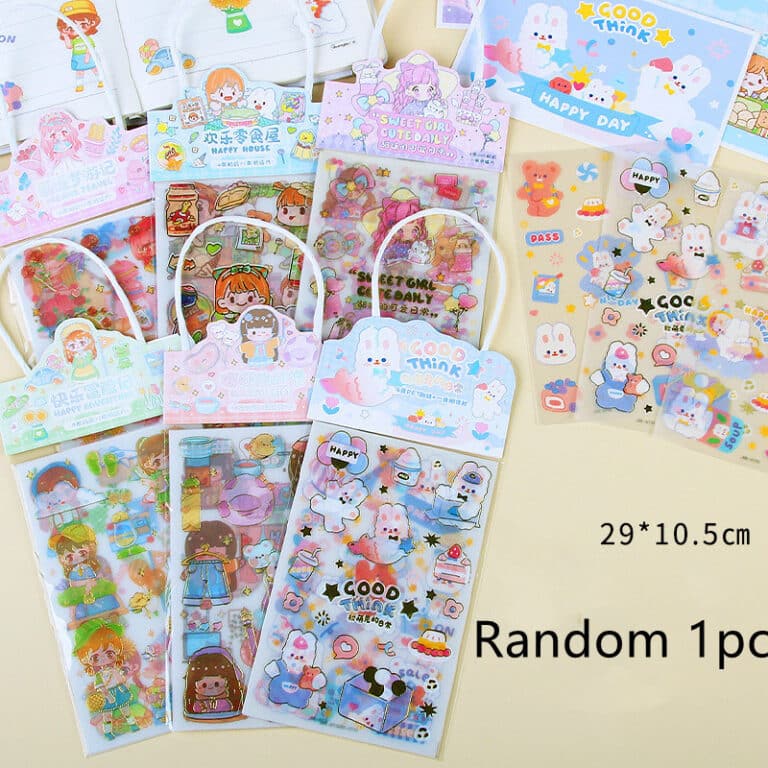 Kawaii Sticker Sheets 60Pcs + Kawaii Postcard - Kawaii Peach