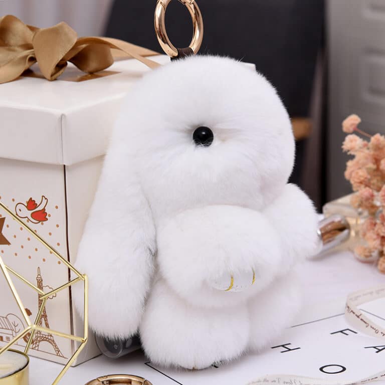 FLUFF Cute Bunny Keychain Fluffy Design - Kawaii Peach
