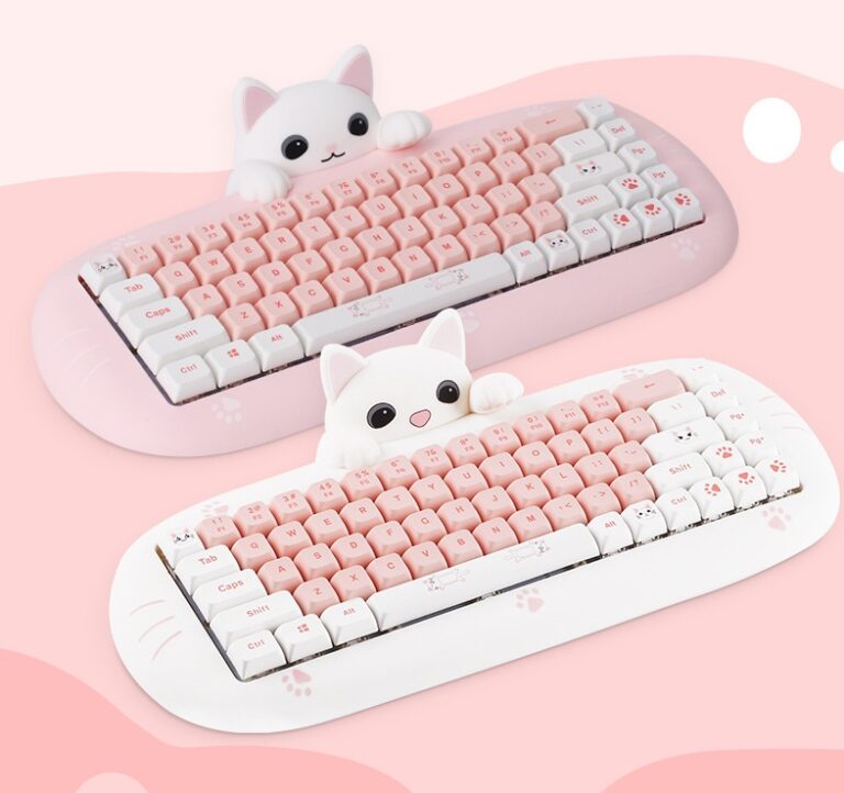 Cute Cat Keyboard with Cat 3D Design Pink - Kawaii Peach