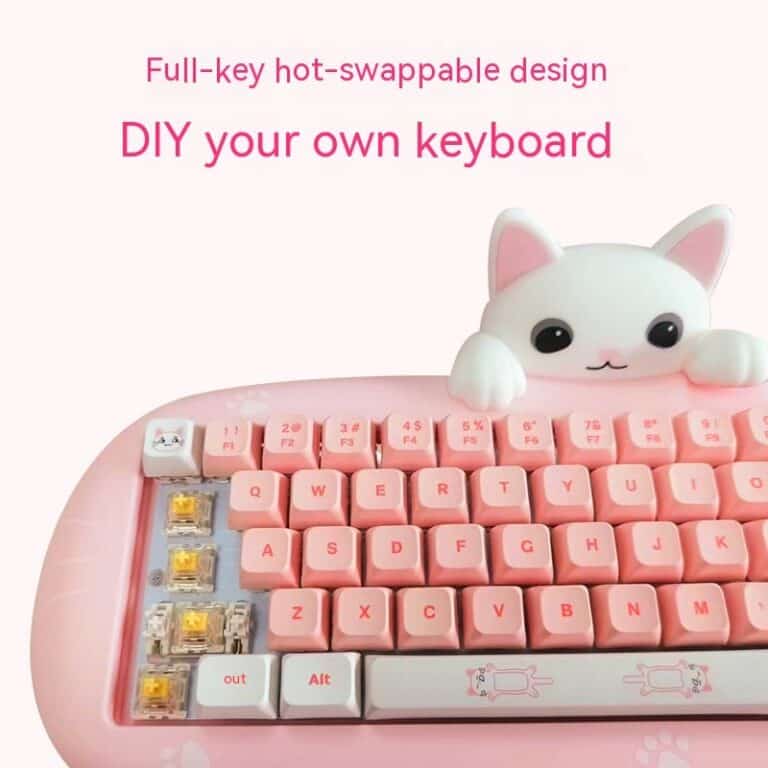 Cute Cat Keyboard with Cat 3D Design Pink - Kawaii Peach
