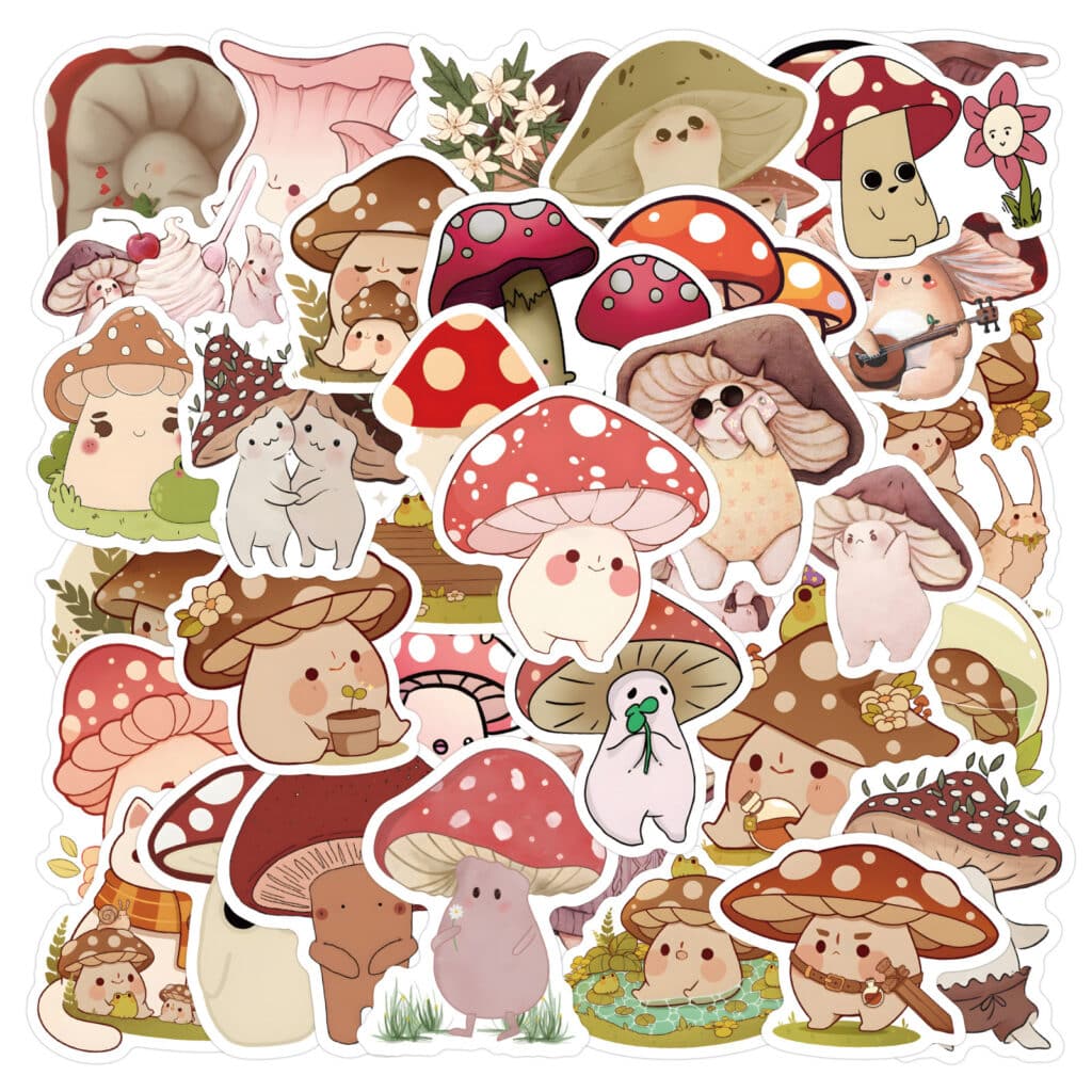 Kawaii Mushroom Stickers Cute Pack 62Pcs - Kawaii Peach
